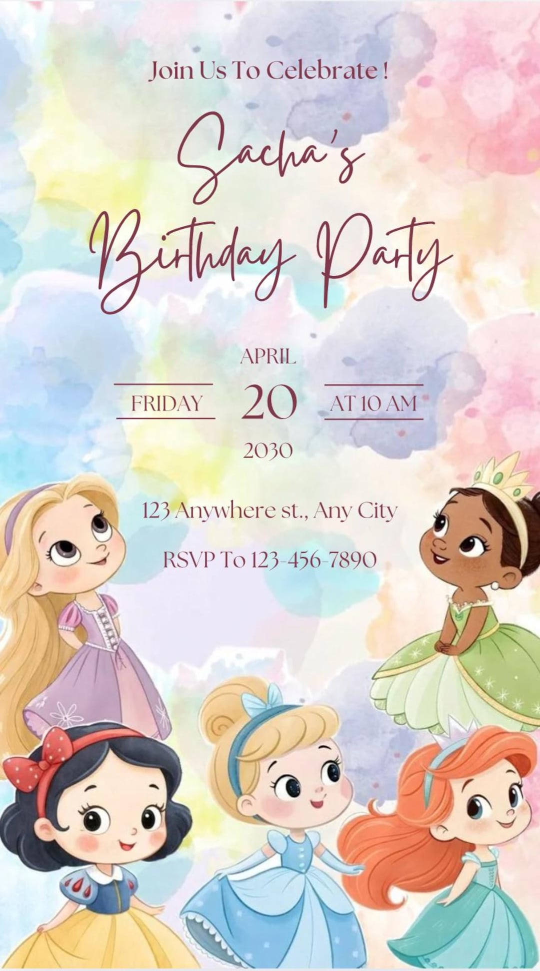 Disney Princess Birthday Invitation | Printable Princess Party Invite ...