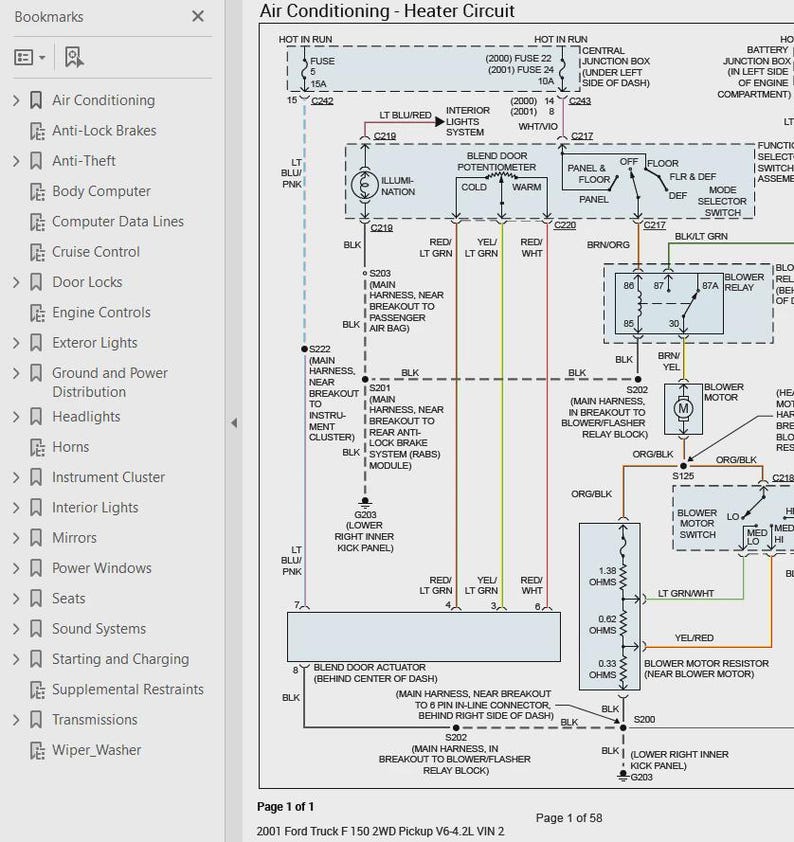 FORD F-150 2001 Color Wiring Diagrams Schematics V6 4.2l 2wd Pdf ...