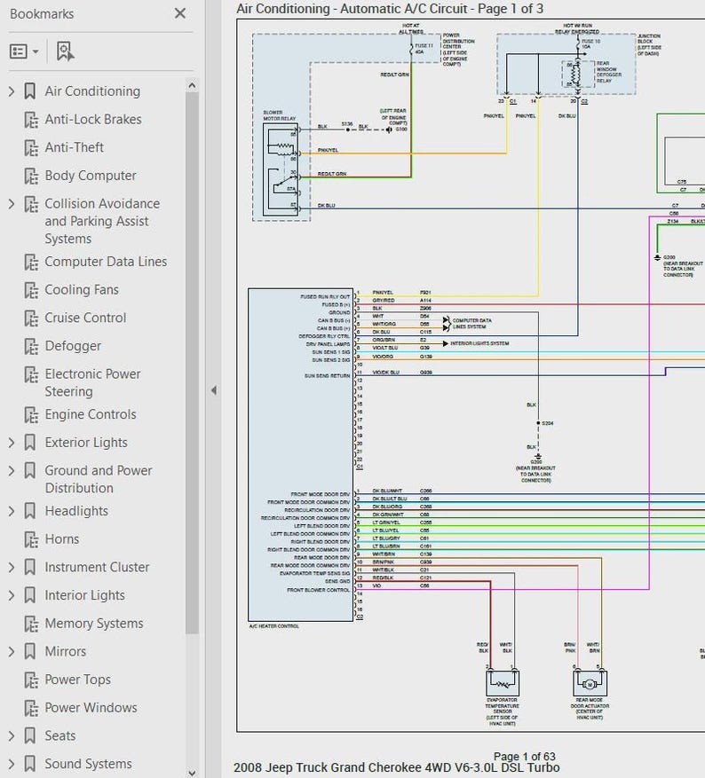 JEEP GRAND CHEROKEE 2008 Color Wiring Diagram Schematic V6 3.0l Dsl 4wd ...