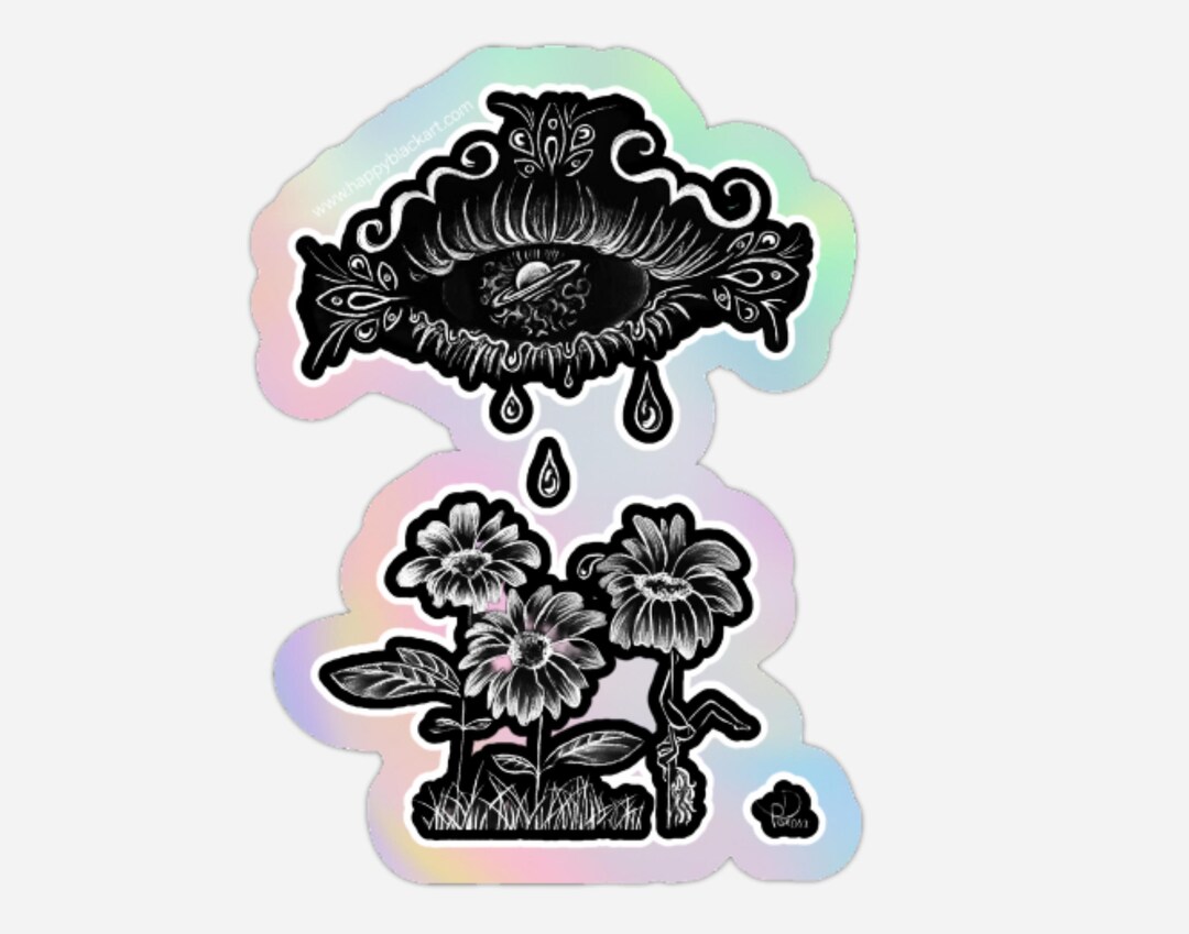 No Rain – No Flowers Sticker – Trippy Art With Depth | Happy Blackart ...