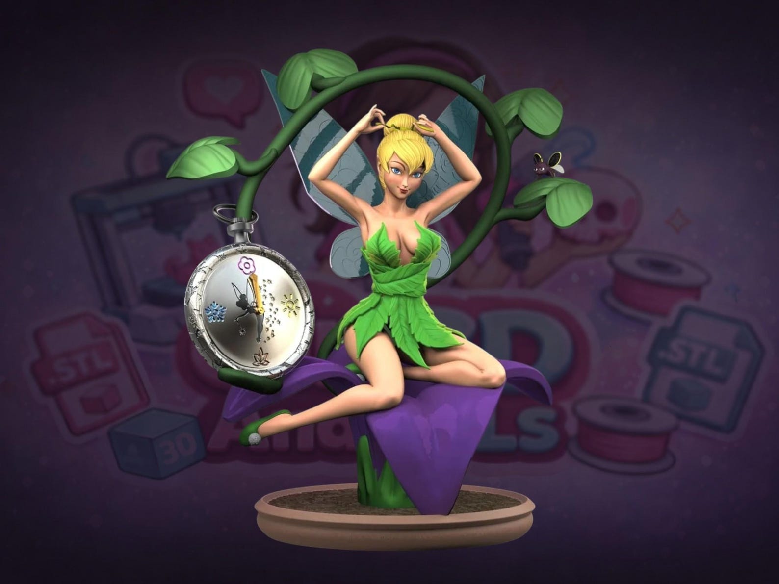 Tinker Bell 3D Print STL, Fantasy Fairy Girl Statue, Resin Display ...