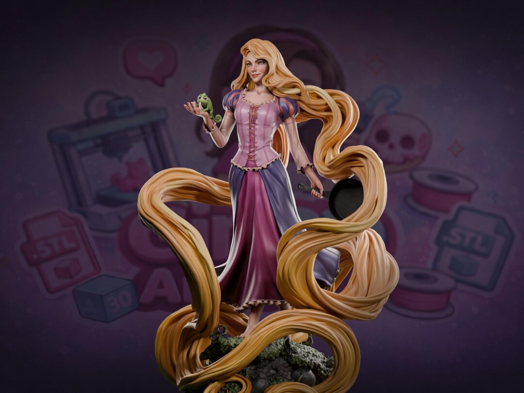 Rapunzel 3D Print STL, Fantasy Princess Long Hair Statue, Resin Display ...
