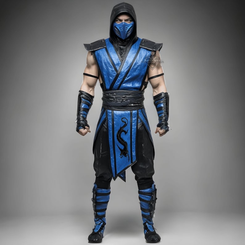 Disfraz de ninja azul y negro con temática de dragón de escarcha, hecho ...