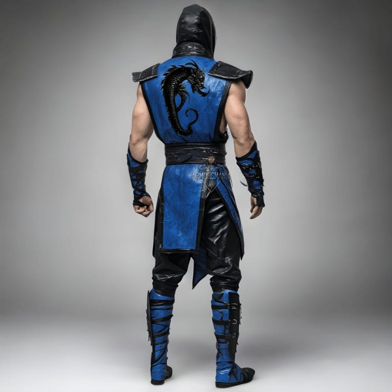 Disfraz de ninja azul y negro con temática de dragón de escarcha, hecho ...