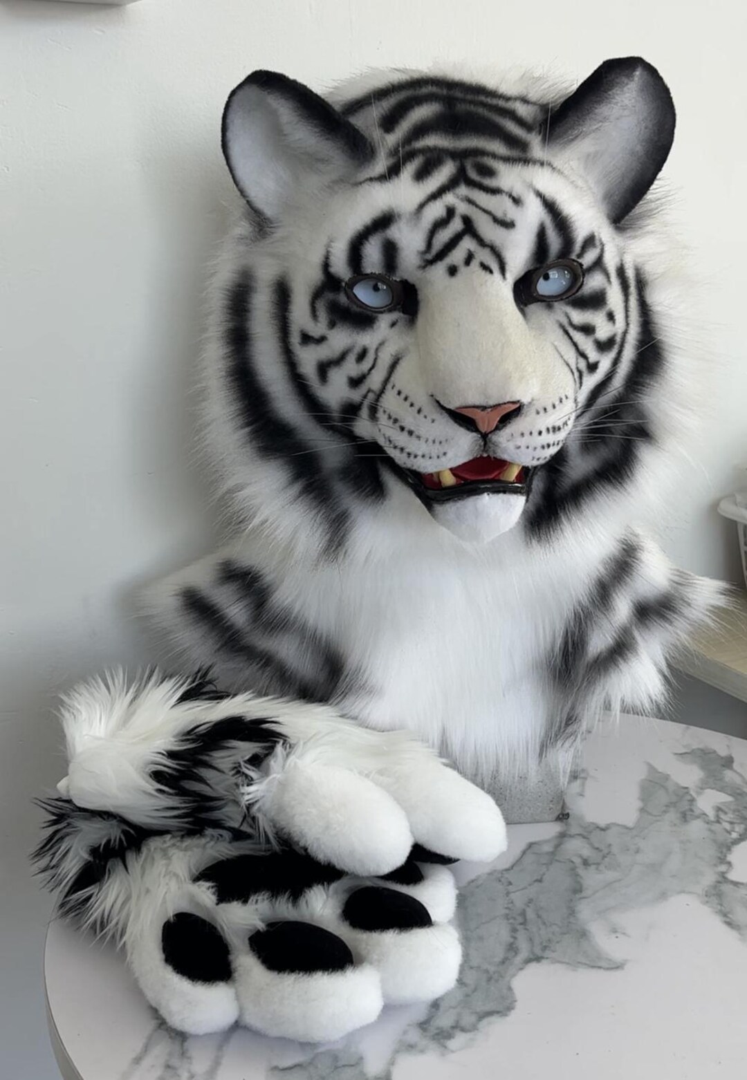 Bengal White Tiger Realistic Fursuit Head With Paws Movable Jaw Furry ...