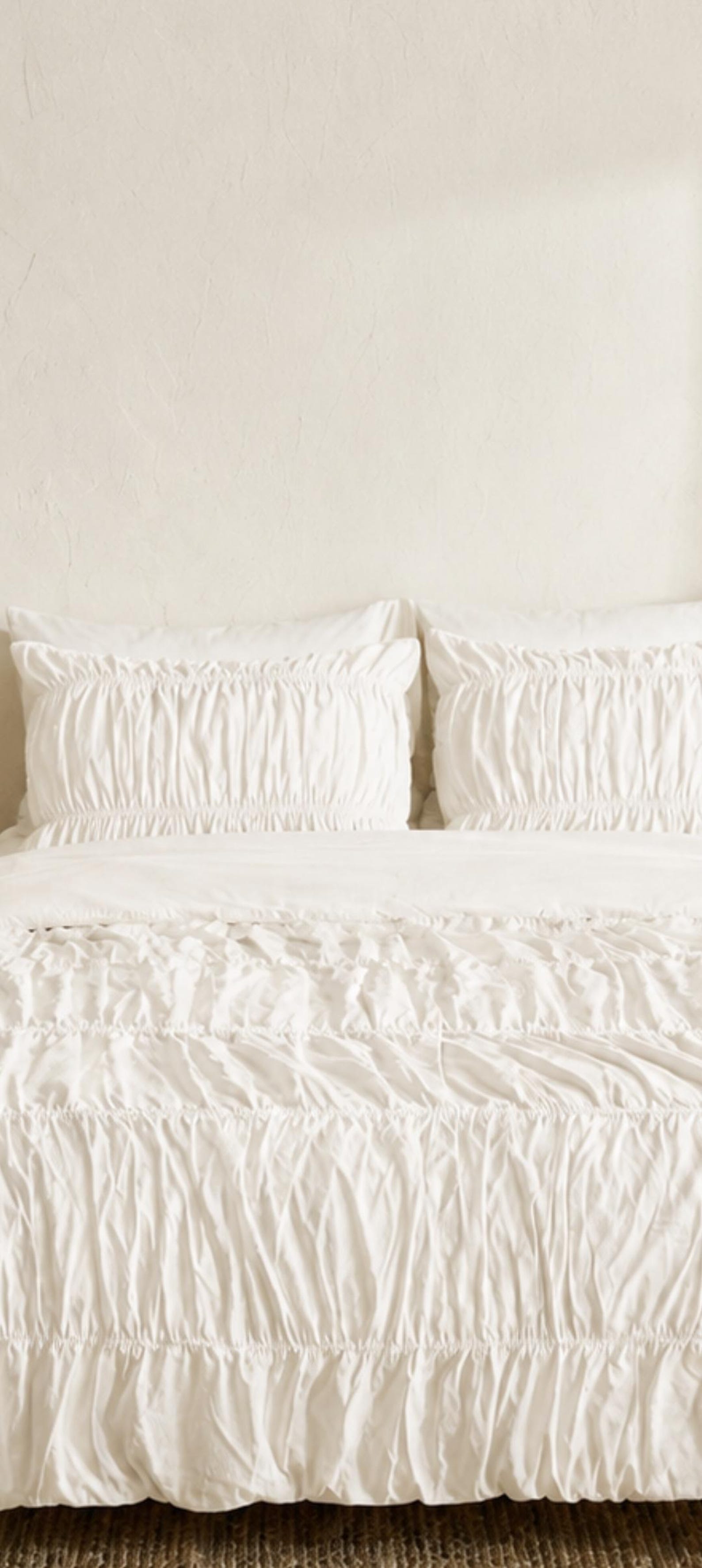 Off White Color Ruched Cotton Duvet Cover Set, Romantic Bedroom Decor ...