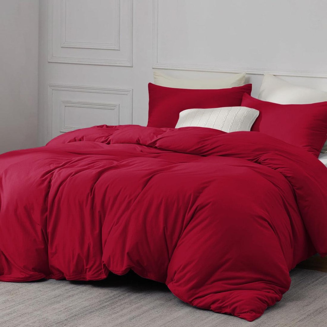 3 Pic Red Color Cotton Duvet Cover Set, Romantic Boho Bedroom Decor ...