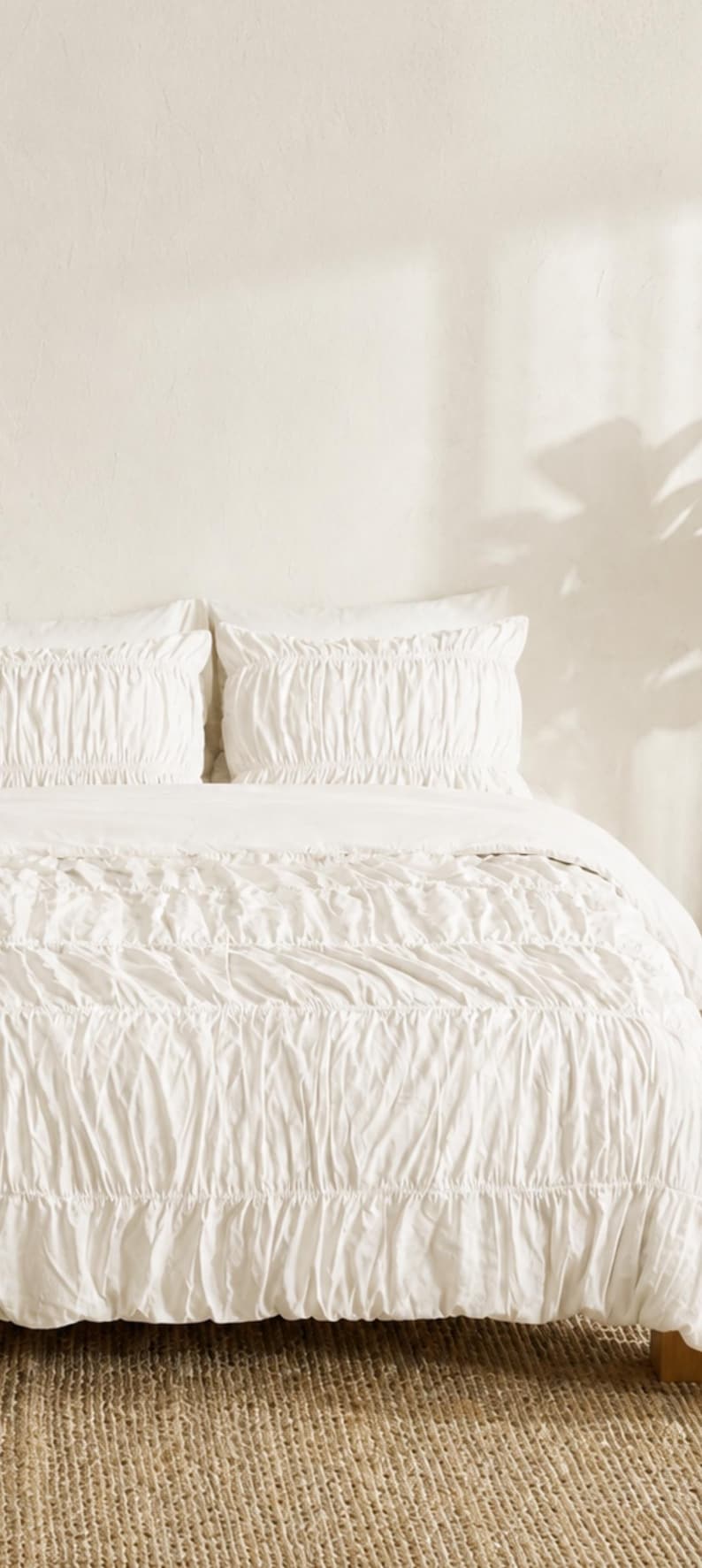Off White Color Ruched Cotton Duvet Cover Set, Romantic Bedroom Decor ...