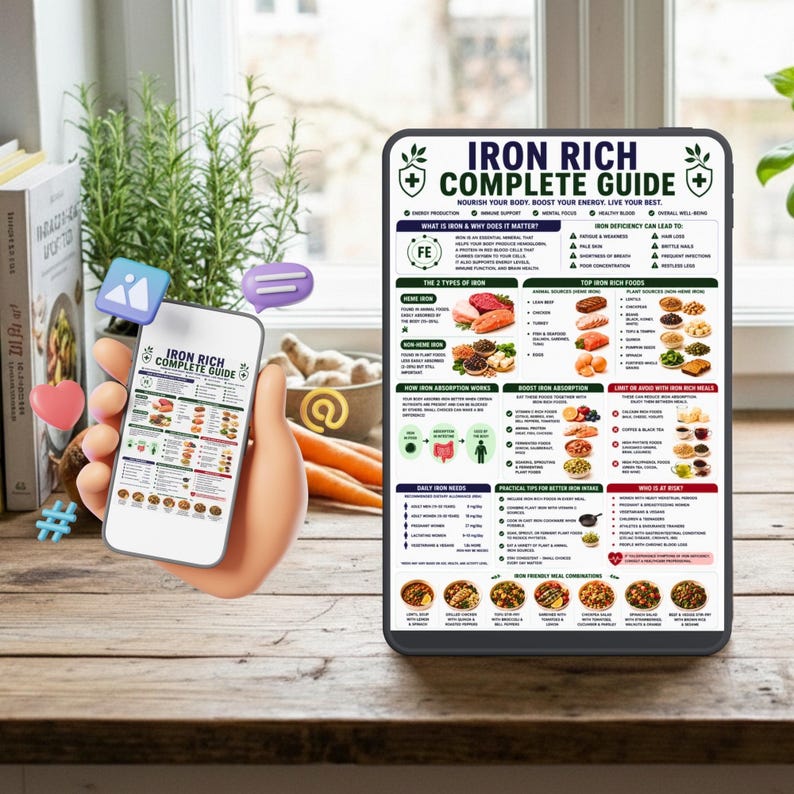 IRON RICH Complete Guide Printable, Iron Deficiency Support Chart, High ...