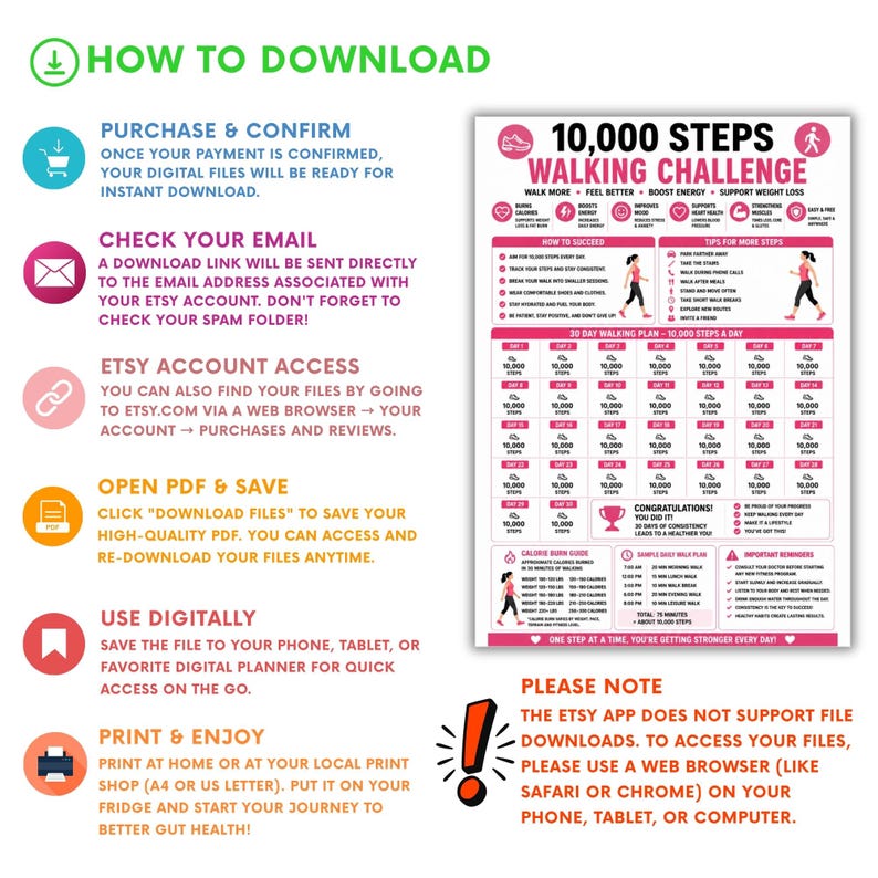 10,000 Steps Walking Challenge Printable, 30 Day Walking Tracker ...
