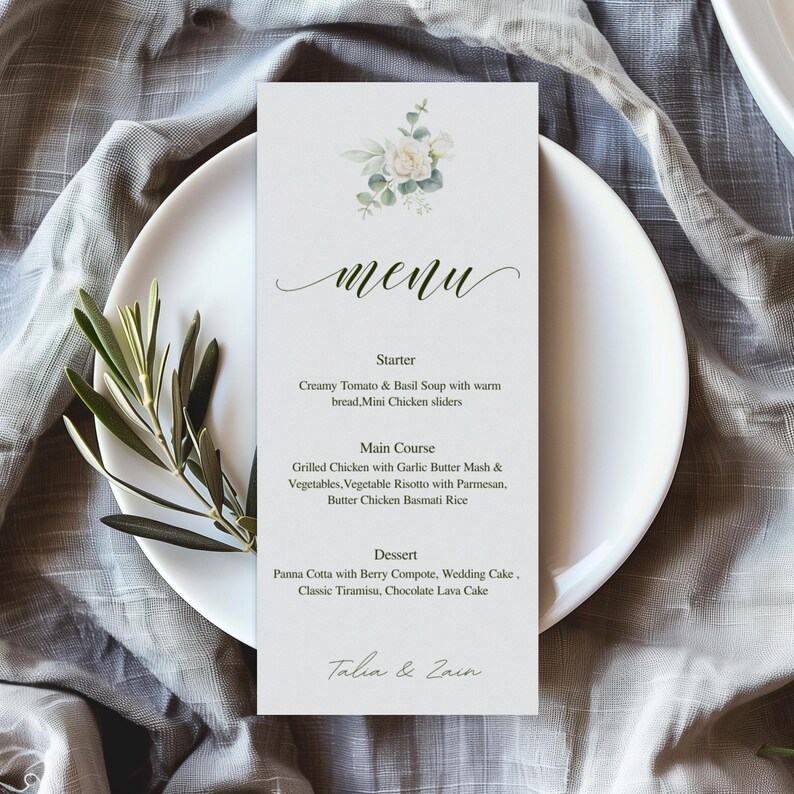 Eucalyptus Wedding Menu Template | Editable Canva Wedding Menu Card ...