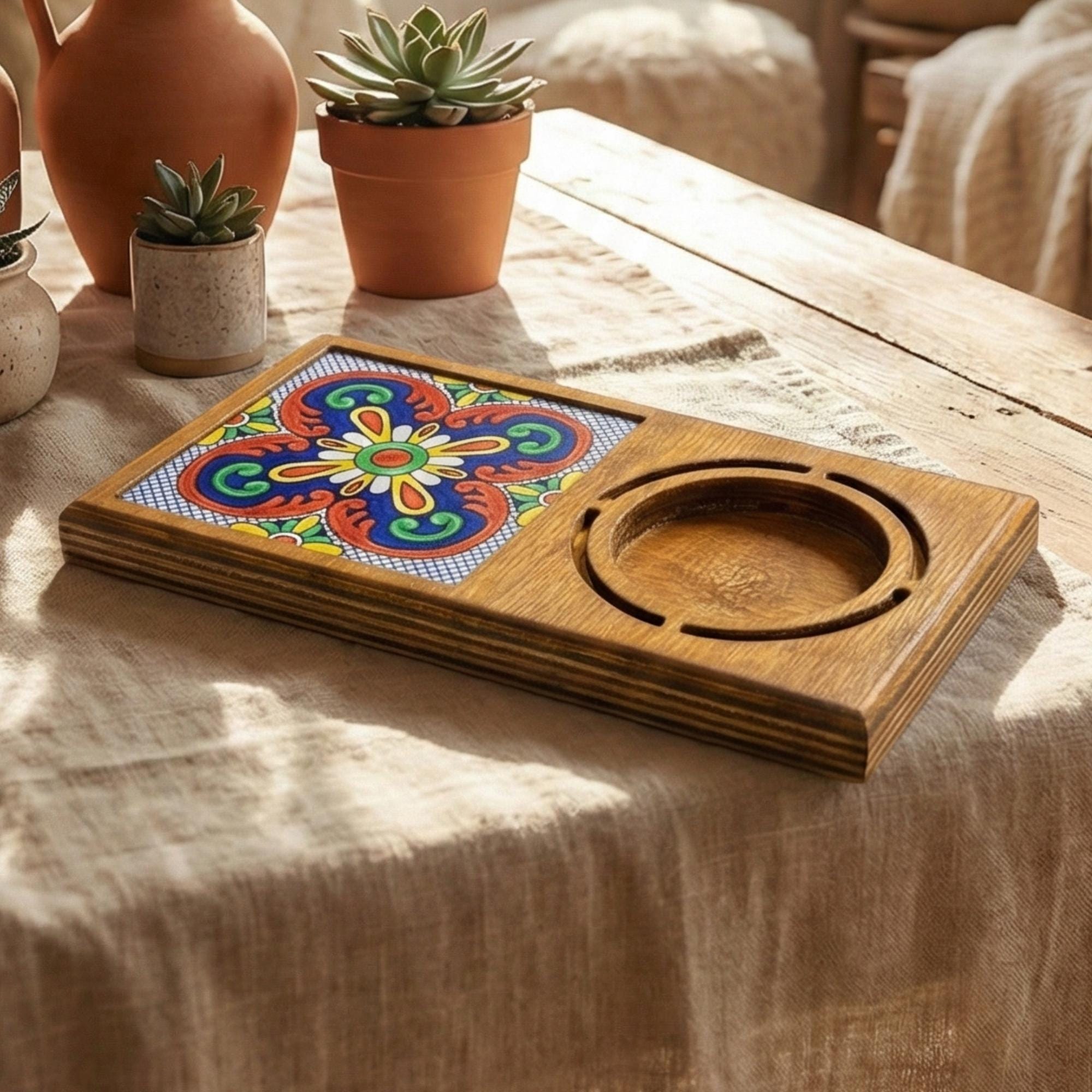 Handmade Wooden Coffee Serving Tray Set of 6, Traditional Patterned ...