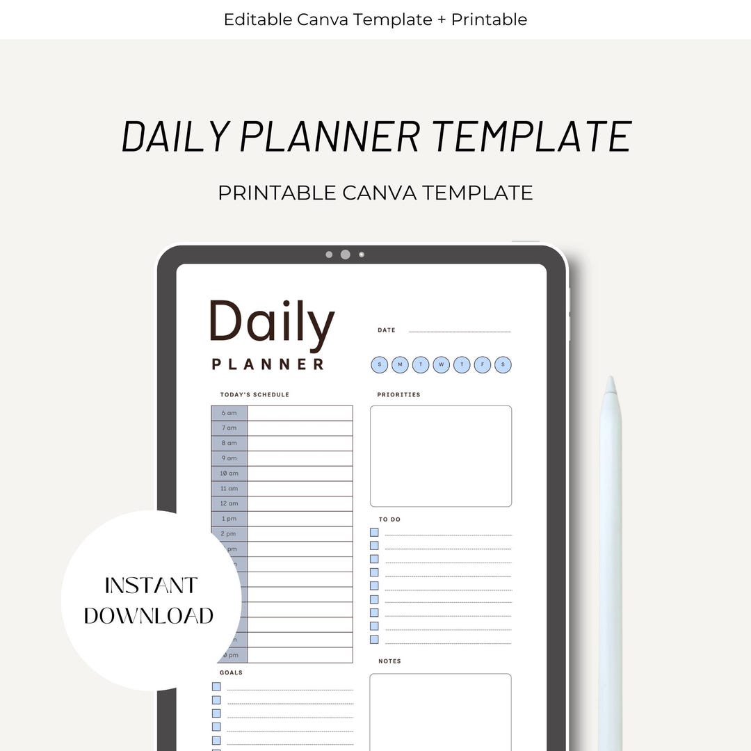 Daily Planner Template Editable Canva Schedule Printable PDF ...