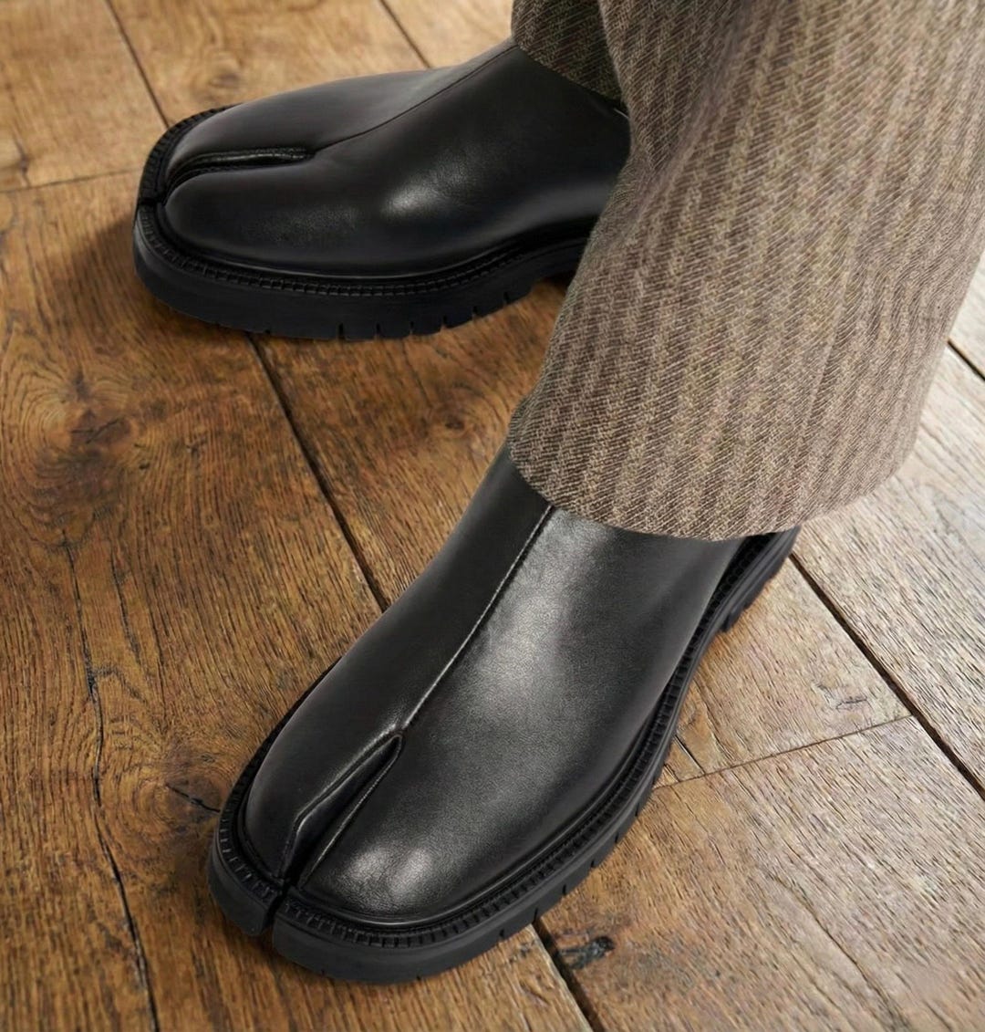 Men's Black Leather Tabi Shoes – Minimalist Japanese Design – Thick ...