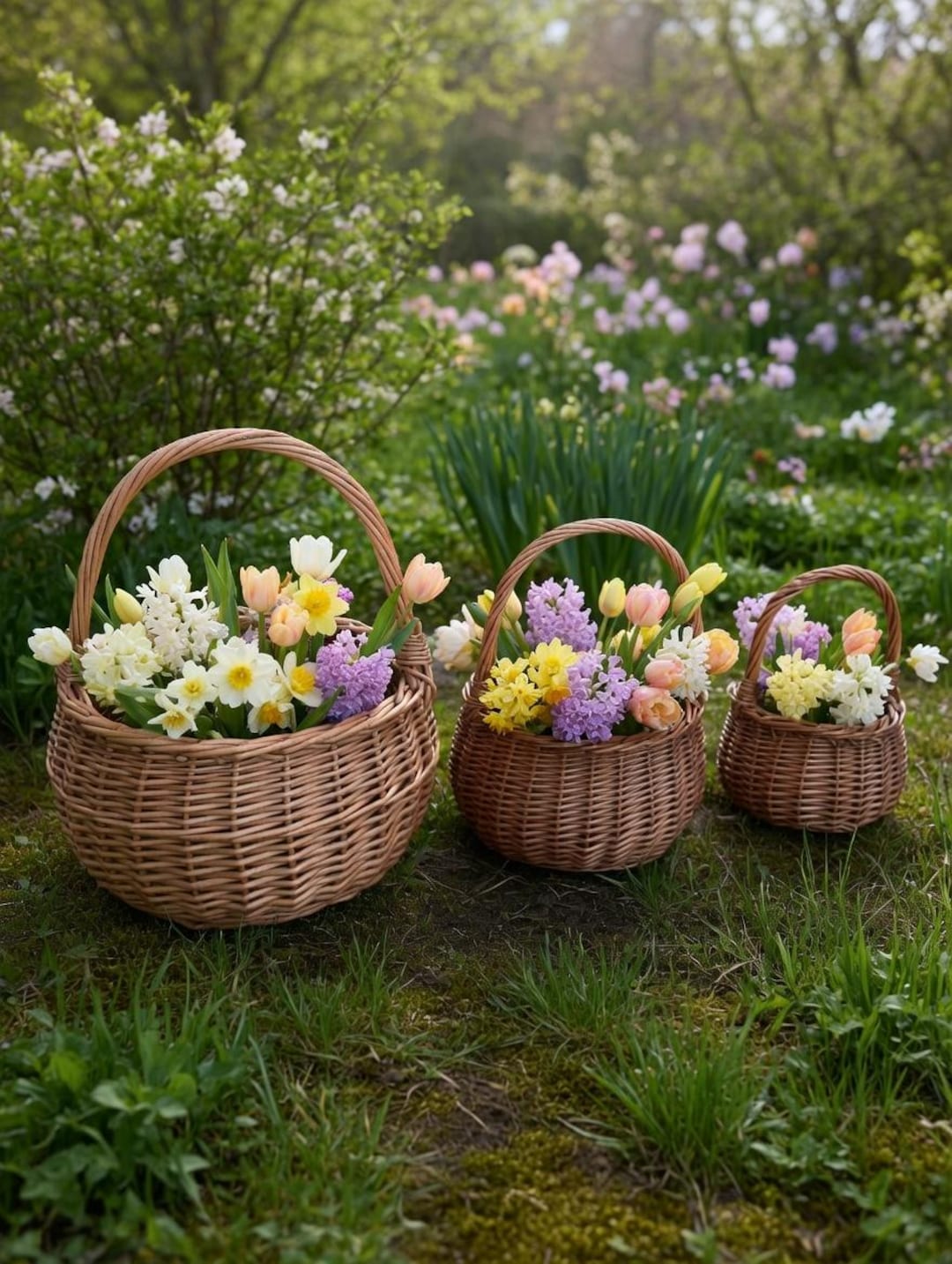Handwoven Natural Willow Wicker Basket, Rustic Arched Handle Storage (3 ...