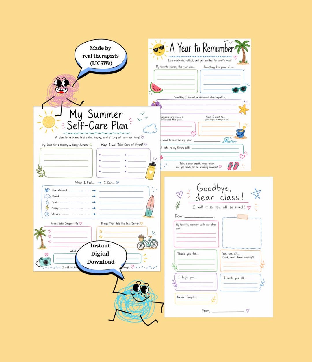 End of Year Reflection Worksheets for Students | Summer Self Care Plan ...