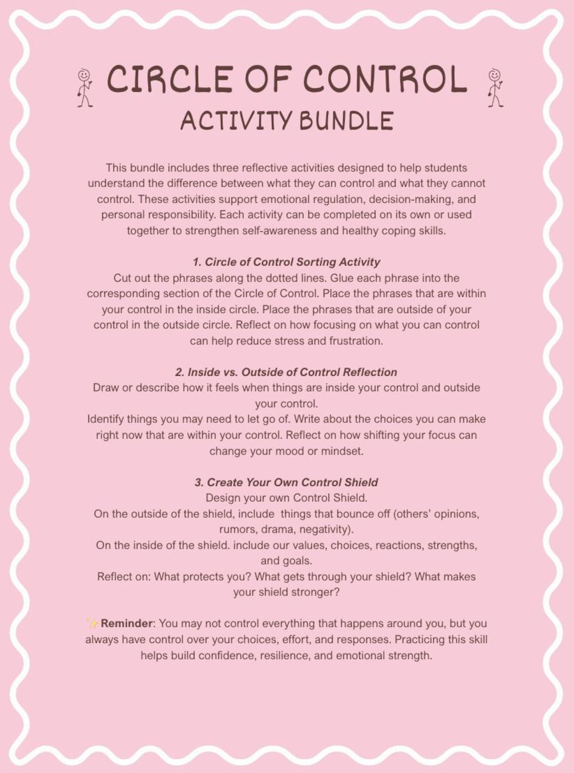 Circle of Control Printable Bundle | SEL Counseling Activities | Coping ...