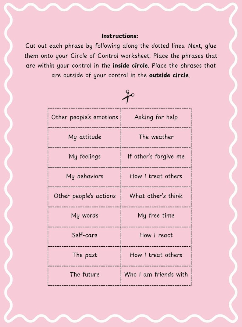 Circle of Control Printable Bundle | SEL Counseling Activities | Coping ...