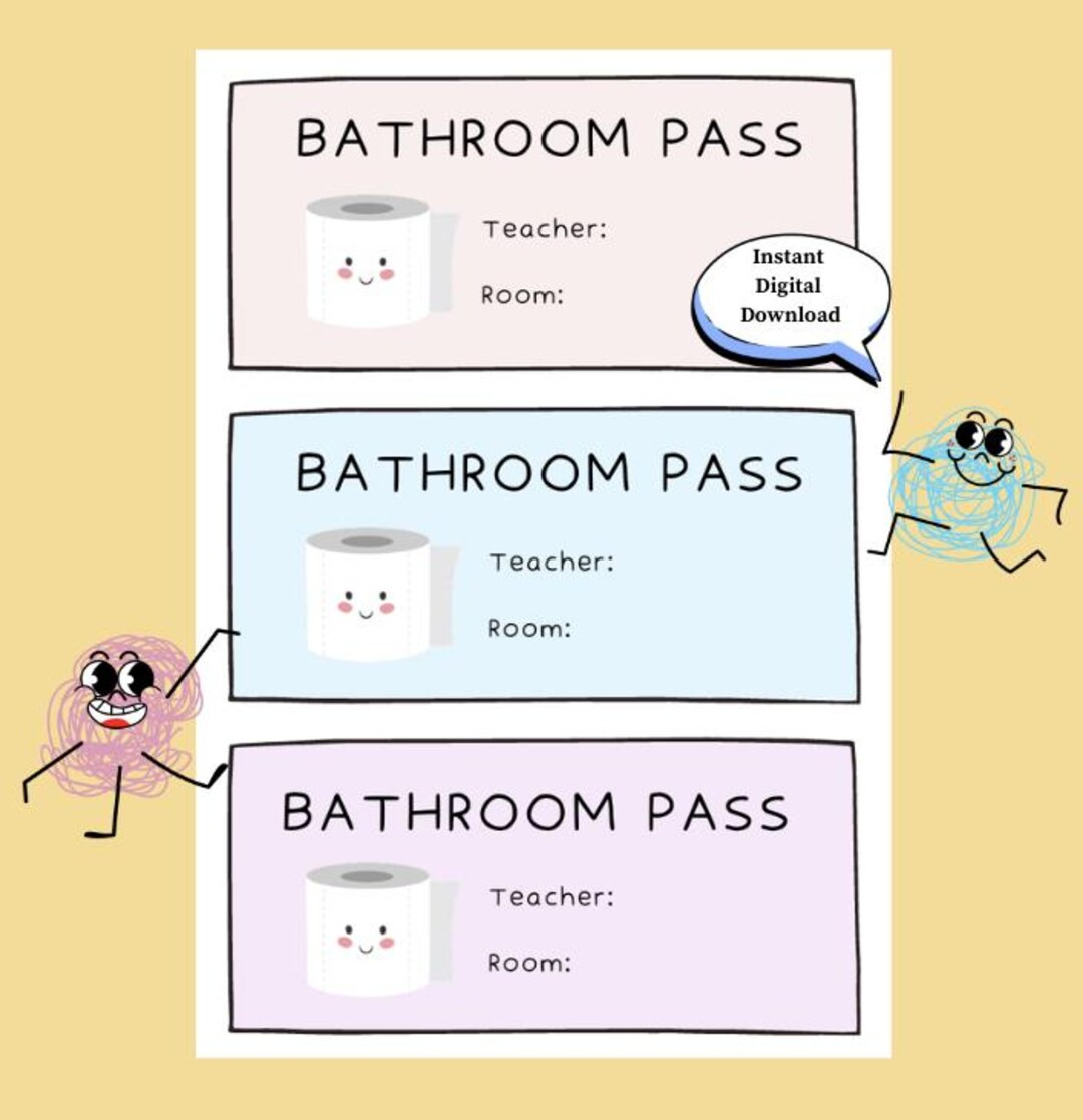 Bathroom Pass | Classroom Restroom Pass | Student Hall Pass | Teacher ...