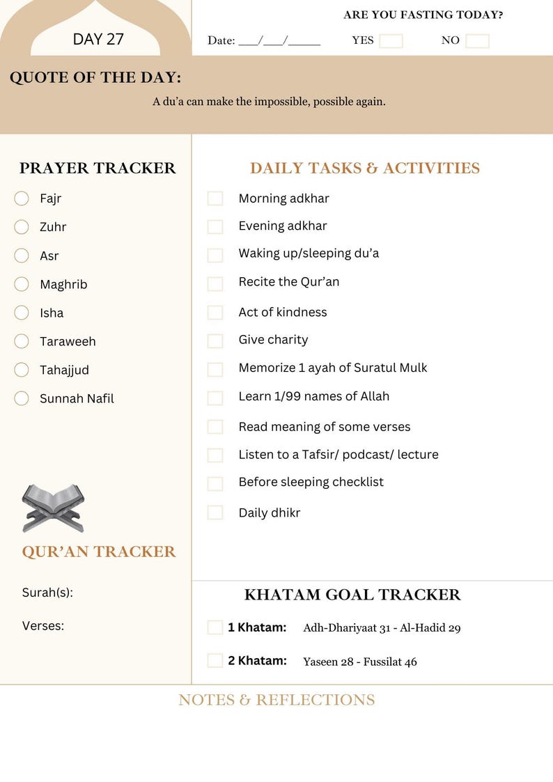 Digital Ramadan Planner 2026 - 30 Day Islamic Daily Journal & Prayer ...