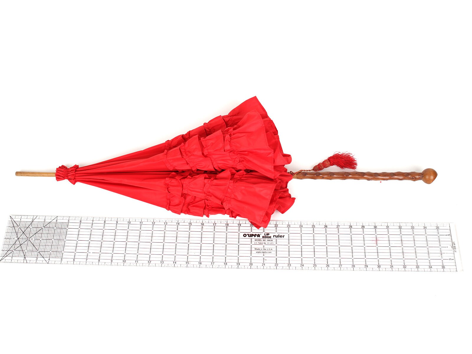 1870s Antique Parasol Frame With Exact Match Red Silk Taffeta and Trim ...