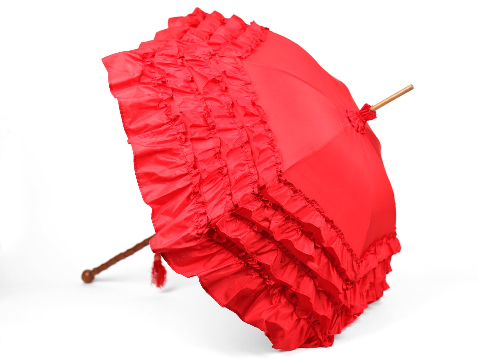 1870s Antique Parasol Frame With Exact Match Red Silk Taffeta and Trim ...