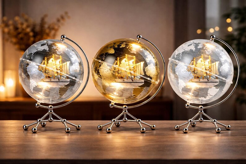 Illuminated Globe Lamp With Ship – Nautical Desk Light, Vintage World ...