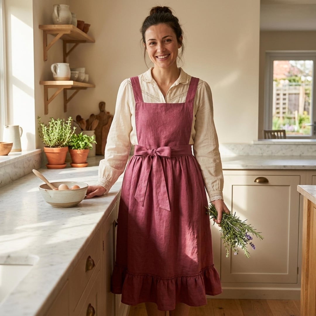 Side-tie Cross Back Vintage Apron for Women, Handmade Linen Style Apron ...