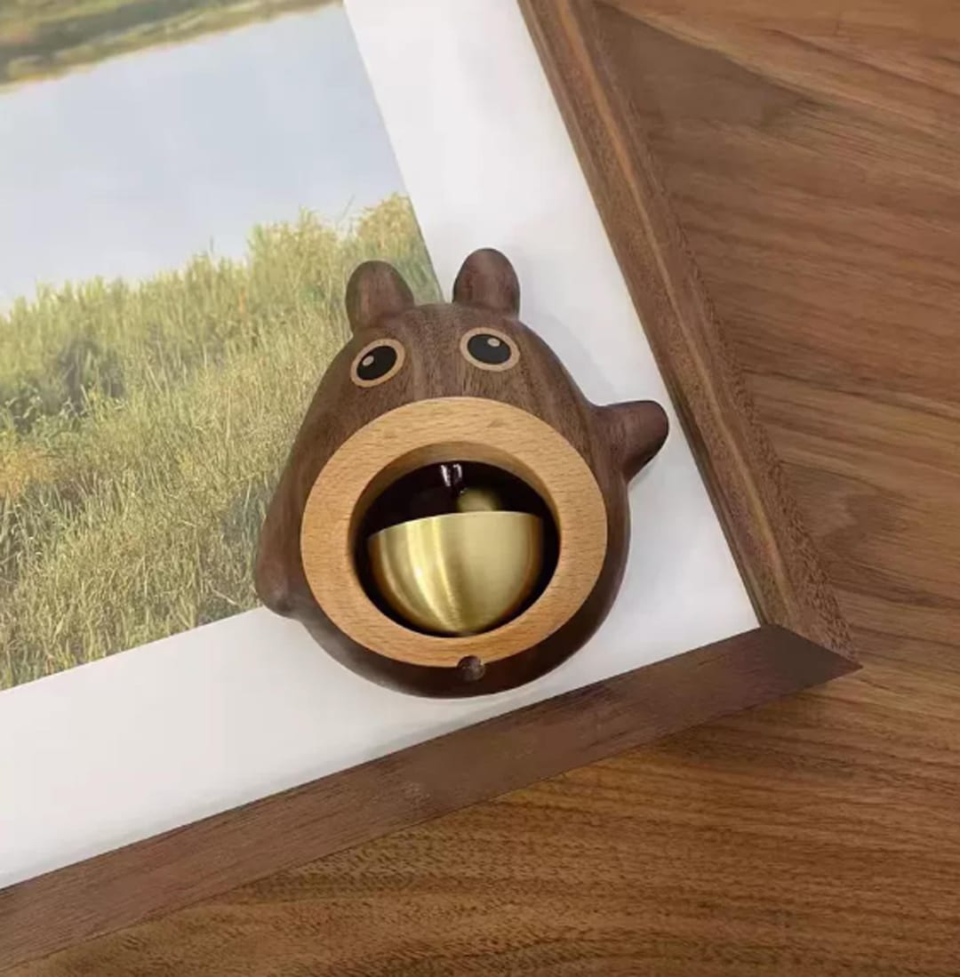 Cute Totoro Doorbell in Black Walnut, Kawaii Magnetic Wood Shopkeepers ...
