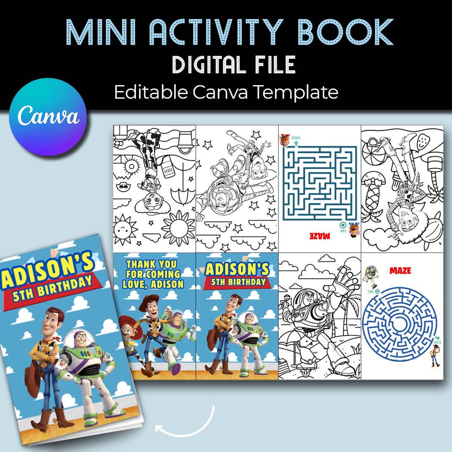 Toy Story Mini Activity Book | Printable Party Favour Coloring Foldable ...