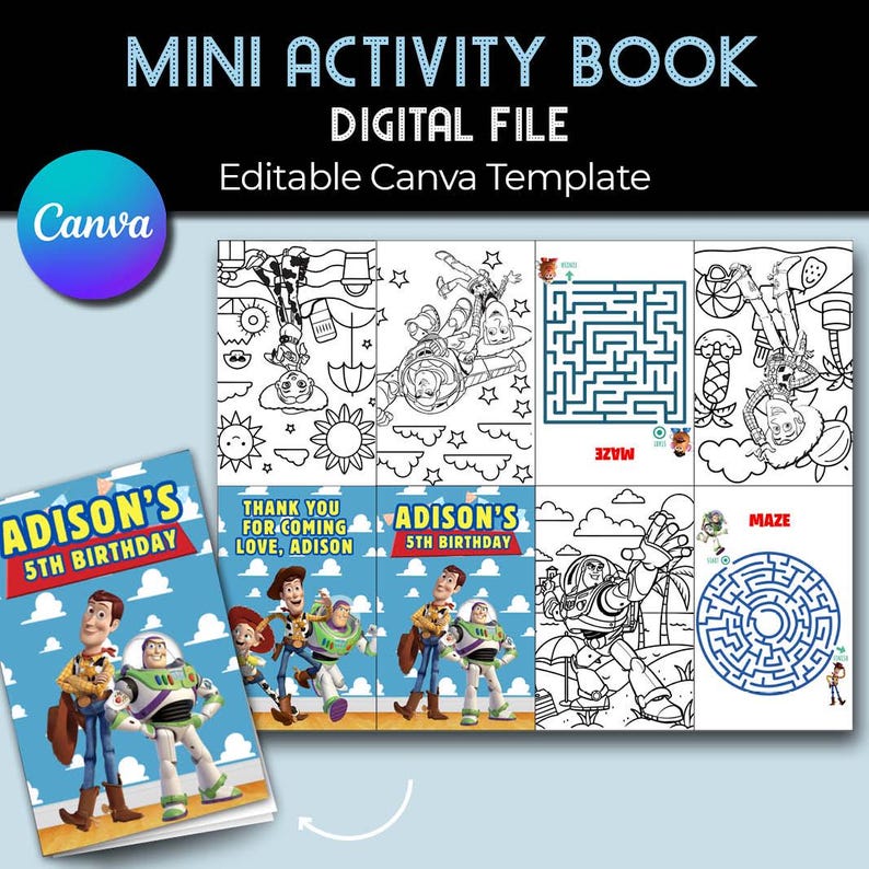 Toy Story Mini Activity Book | Printable Party Favour Coloring Foldable ...