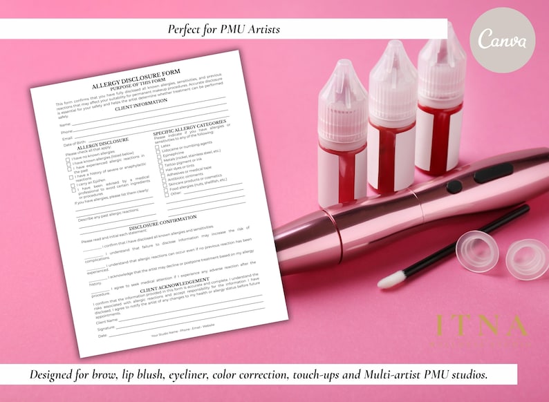 Allergy Disclosure Form - PMU Client Allergy Form, Editable Canva ...