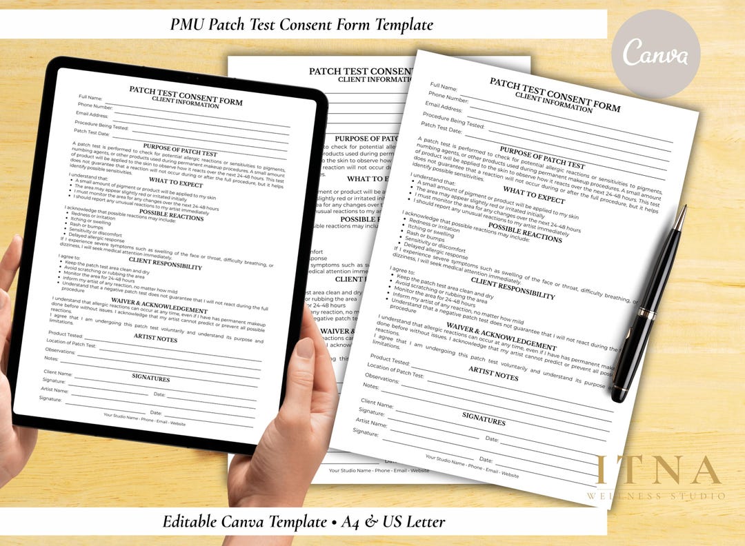 PMU Patch Test Consent Form - Patch Test Template, Permanent Makeup ...