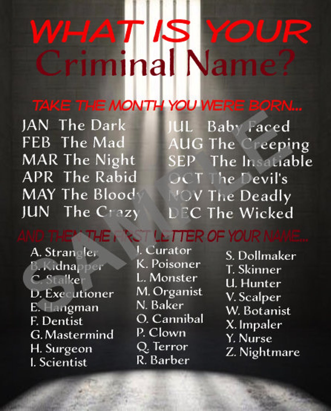 What's Your Criminal Name, Sign With Name Tags. Instant Download ...