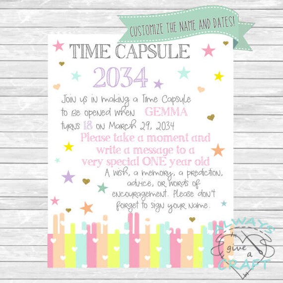 Pastel Rainbow Time Capsule Sign Digital File Customizable | Etsy