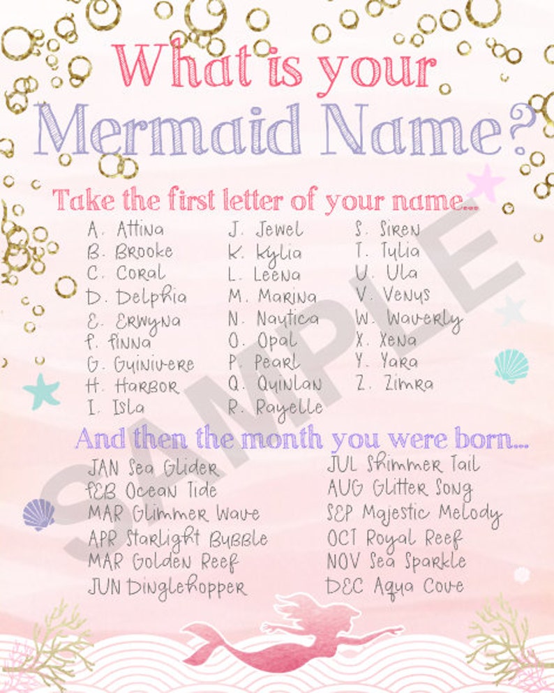 What's Your Mermaid Name Game, Sign With Name Tags. Instant Download ...