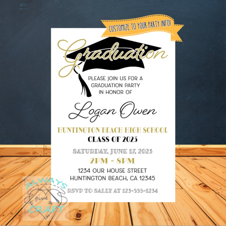 High School Graduation Party Invitation 5x7 Digital File Customizable ...