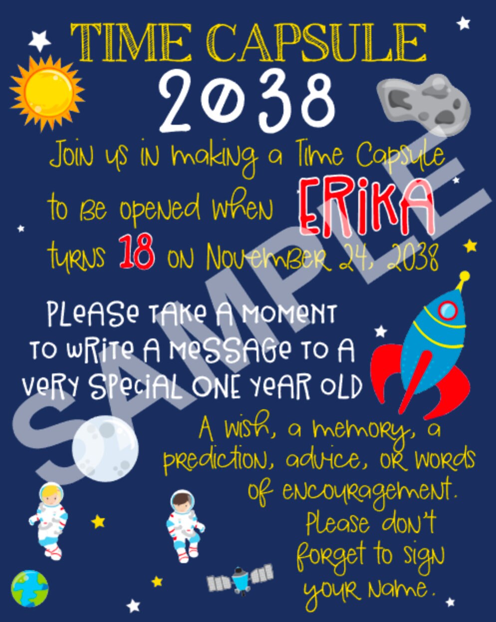 Outer Space Time Capsule Sign - Digital File - Customizable - Printable ...