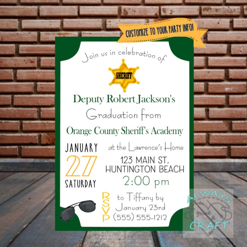 Sheriff's Academy Graduation Party Invitation - Digital File ...