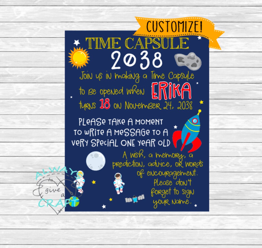 Outer Space Time Capsule Sign - Digital File - Customizable - Printable ...