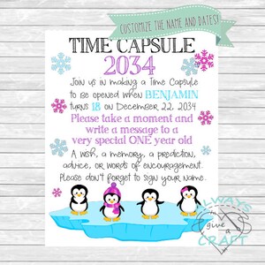 Purple Penguins Time Capsule Sign - Digital File - Customizable ...