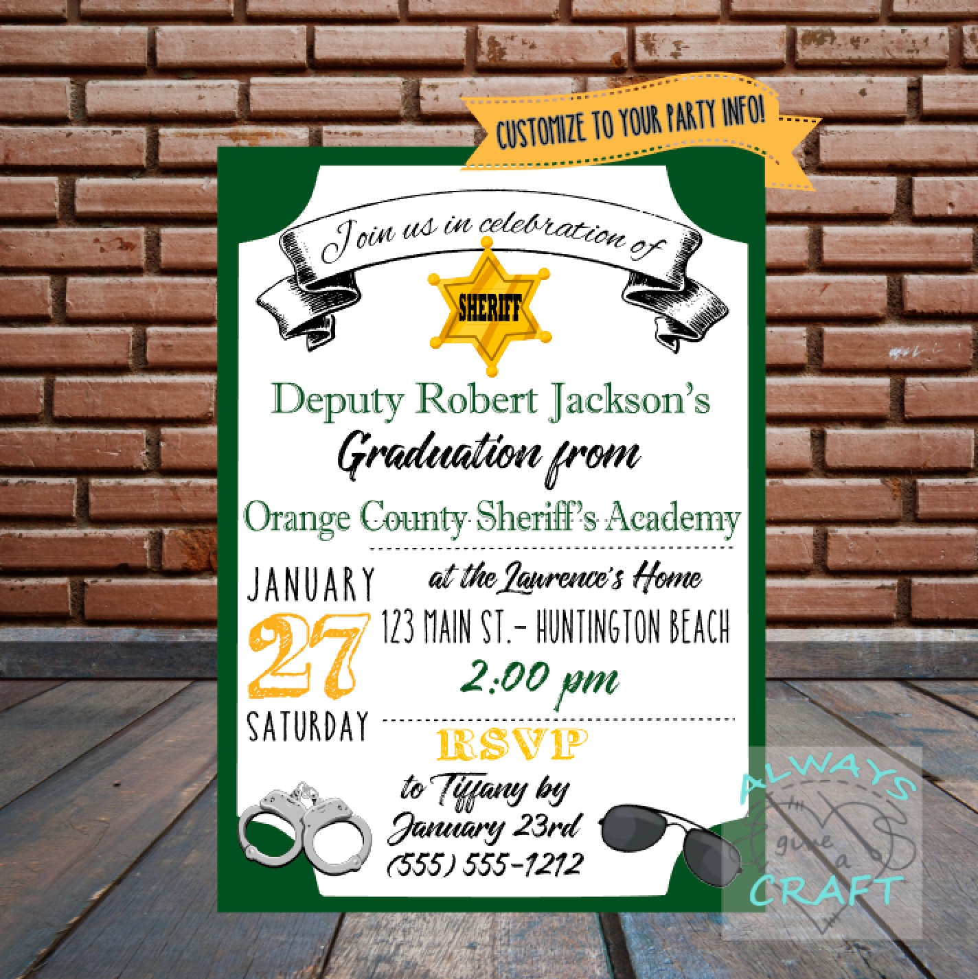 Sheriff's Academy Graduation Party Invitation 5x7 - Digital File ...