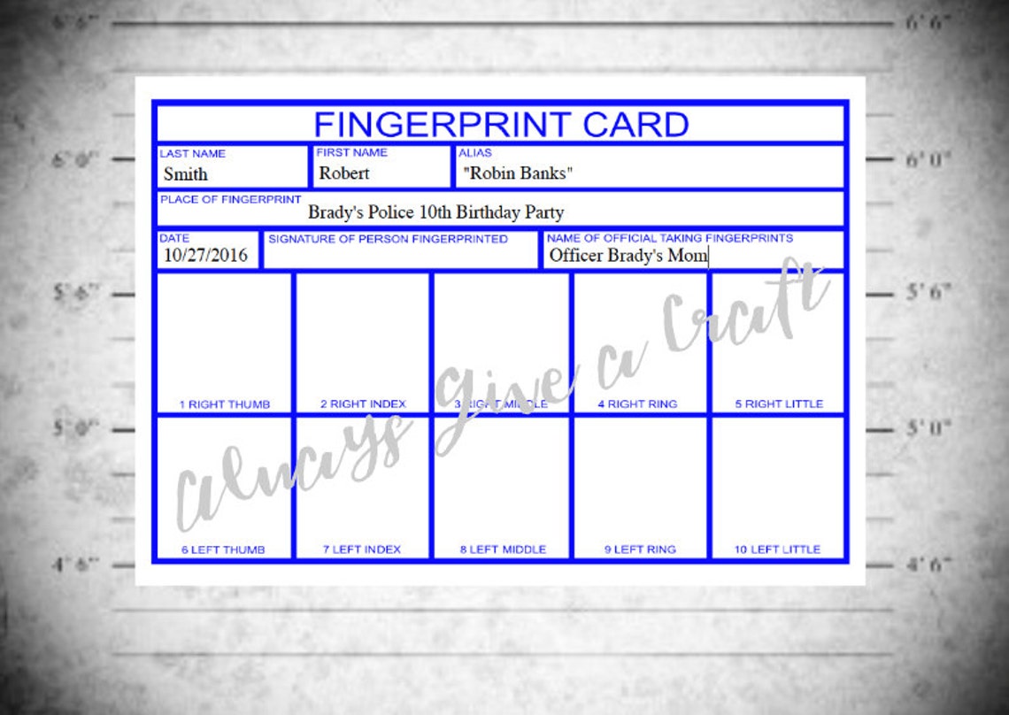 Fingerprint Card for Police Party INSTANT Download With EDITABLE Text ...