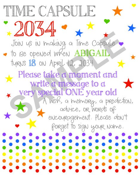 Rainbow Time Capsule Sign - Digital File - Customizable - Printable - Etsy