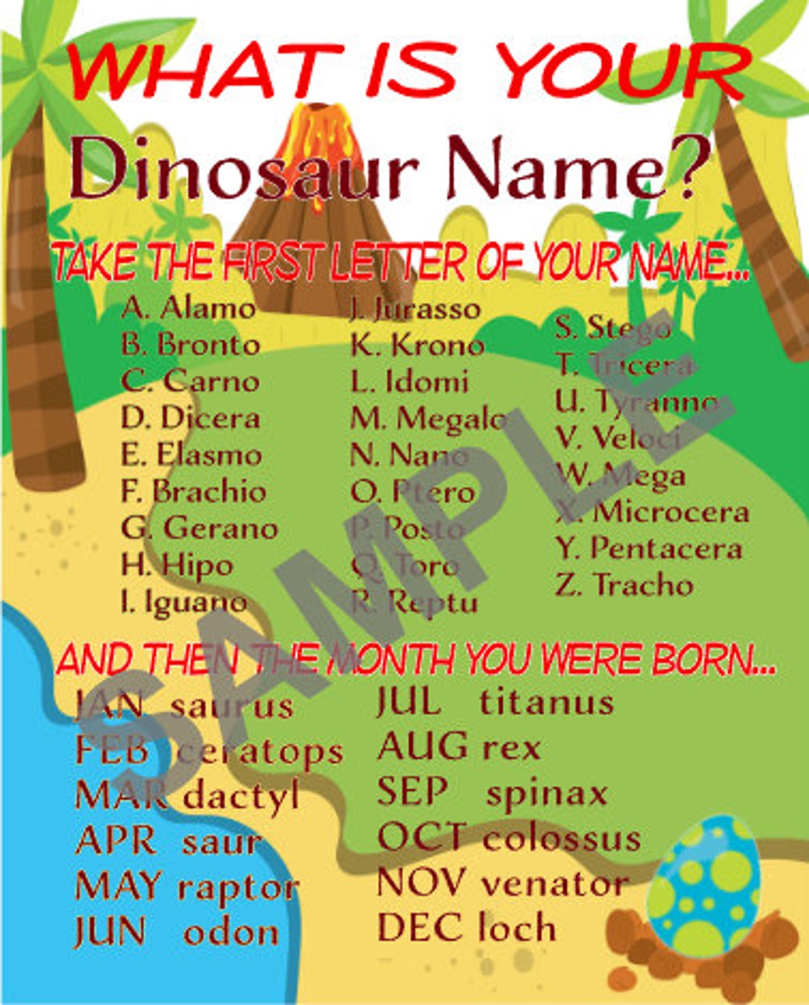 What's Your Dinosaur Name, Sign With Name Tags. Instant Download ...