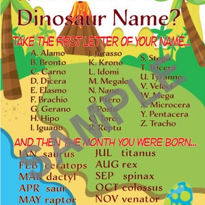 What's Your Dinosaur Name, Sign With Name Tags. Instant Download ...