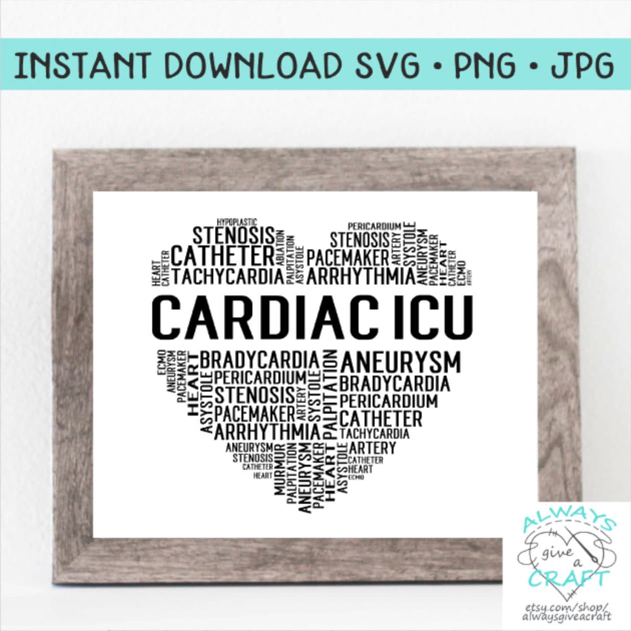 Cardiac ICU Heart Word Art Medical SVG Nurse SVG Instant - Etsy España