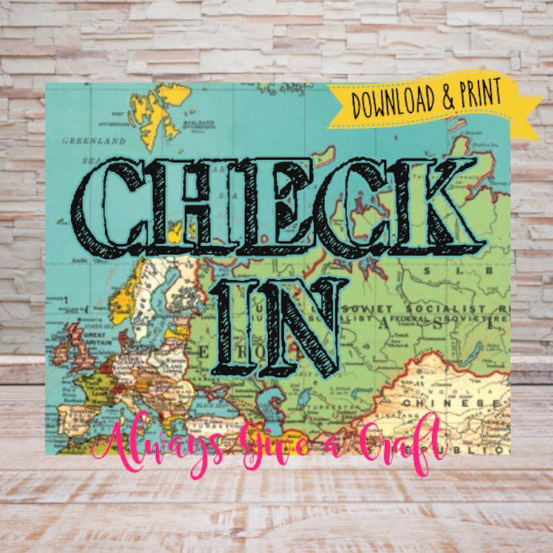 Check in Party Favor Sign for Travel Theme Party, INSTANT Download ...