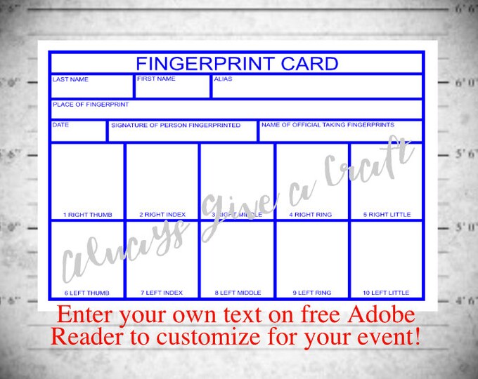Fingerprint Card for Police Party INSTANT Download With EDITABLE Text ...