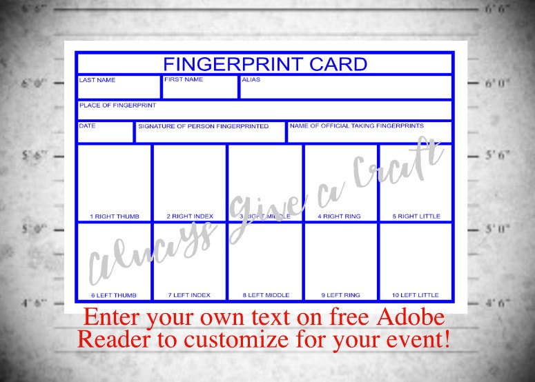 Fingerprint Card for Police Party INSTANT Download With EDITABLE Text ...